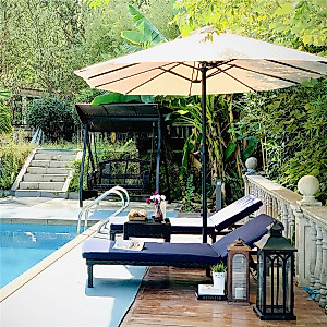 PHI VILLA Outdoor Furniture Patio Chaise Lounge Chair Set of 2 Piece Adjustable Wicker Loungers for Outside Deck