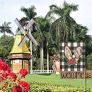 Easter Garden Flag 12 x 18 Inch Vertical Buffalo Plaid Double Sided Decorative Welcome Easter Bunny Ears Easter Decor for Outside Yard Outdoor Farmhouse Easter Decorations…