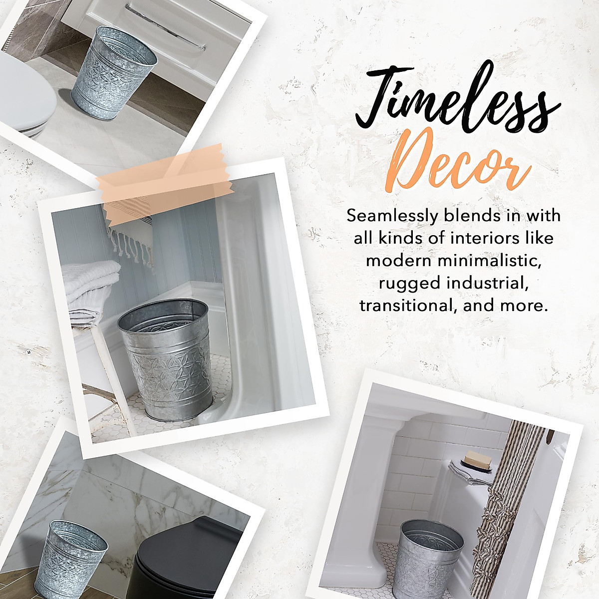 Autumn Alley Farmhouse Bathroom Trash Can, Garbage Can, Round Open Top Garbage Basket Bin for Home Office Rustic Trash Can Cute Decorative Wastebasket, Rustic Bathroom Decor, Galvanized