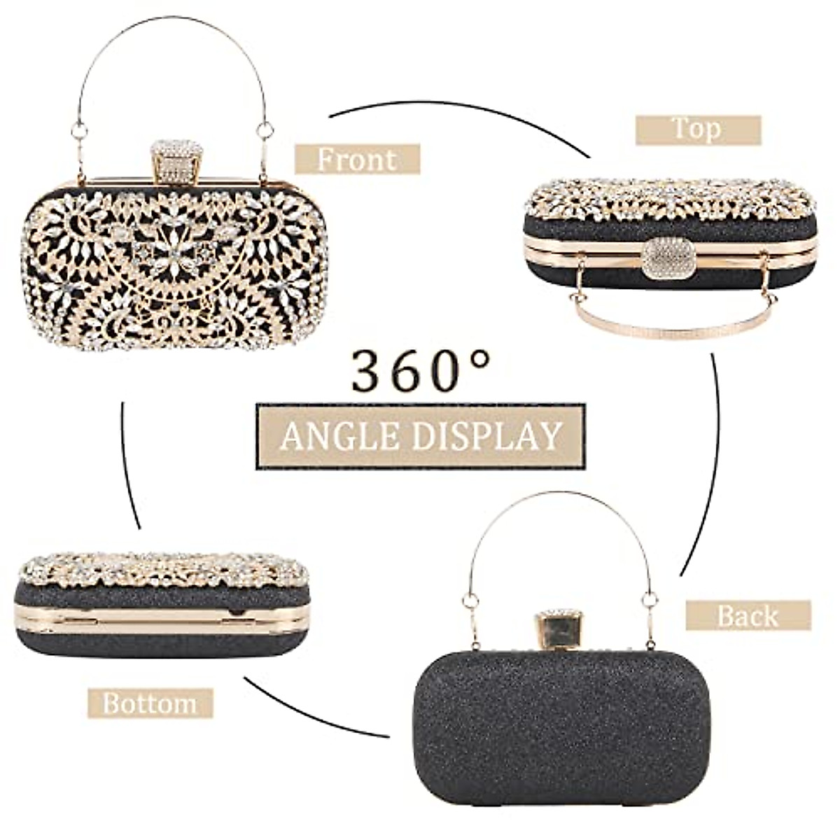 SUKUTU Gorgeous Women Sparkling Evening Bag Rhinestone Beaded Clutch Purse Glitter Bridal Prom Party Handbag