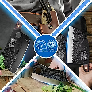 XYJ Authentic Since 1986,8 Pieces Camping Chef Knives Set With Roll Bag,Sheath,Vegetable Meat Knives,Serbian Boning Kitchen Butcher Knife,Outdoor Cooking Cutting,Full Tang