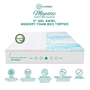 SensorPEDIC Majestic 2-Inch Gel Swirl Memory Foam Mattress Topper, Full, White