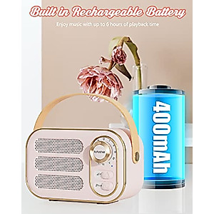 Greadio Retro Bluetooth Speaker, Vintage Speaker with Cute Old Fashion Style, Good Sound, Bluetooth 5.0, TF Card, AUX Input, USB Drive MP3 Player for Home,Outdoor,Travel,Party,Gift (Pink)