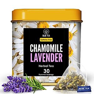 BLUE TEA - Chamomile Lavender Tea - 30 Premium Tea Bags || RELAX TEA || Direct From Source - Plant-Based Biodegradable Tea Bag | Caffeine Free - Herbal Tea - Organic - Premium Tin Container