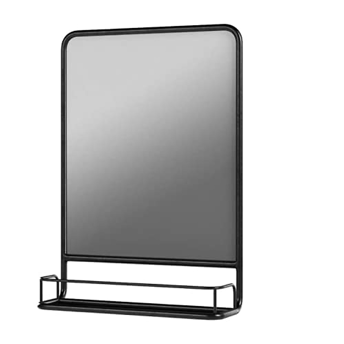 First of a Kind Rectangular Bathroom and Pharmacy Metal Wall Mirror with Shelf in Jet Black, Perfect for a Small Bathroom or Office Space