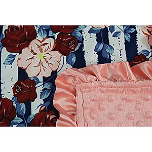 Dear Baby Gear Floral Deluxe Baby Blanket - Reversible, Milestone & Newborn Gifts for Girls and Boys - Red Roses, Blush Hibiscus Navy White Stripes, Coral, 32 x 32 Inches