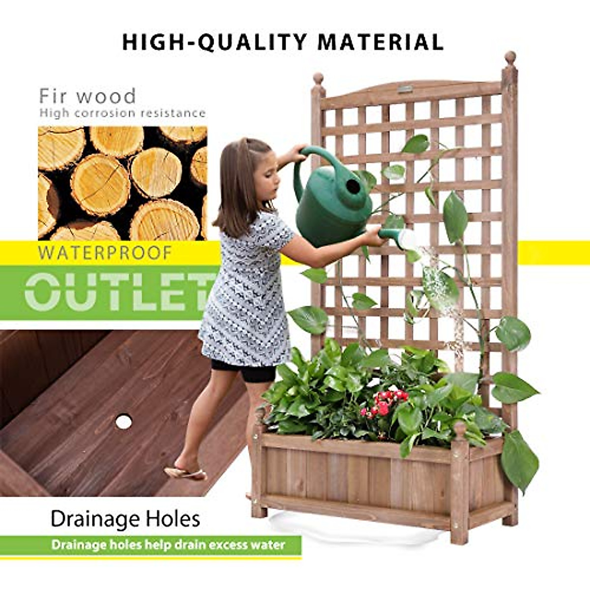 VIVOHOME Wood Planter Raised Bed with Trellis, 48 Inch Height Free-Standing Planter for Garden Yard