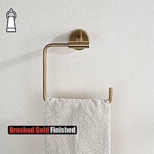 JQK Towel Ring Brushed Gold, Stainless Steel Square Ring Towel Holder for Bathroom, 6 Inch Brushed Gold Wall Mount, TR140-BG