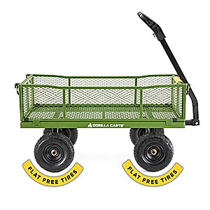 Gorilla Carts 4 Cu. Steel Utility Cart with No-Flat Tires, Green (Amazon Exclusive)