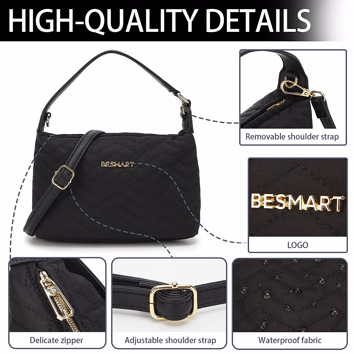 BE SMART Small Women Crossbody Bag with Wavy Embroidery Design Lightweight Casual Shoulder Handbag Simple Fashion Phone Bag Mini Purse for Ladies