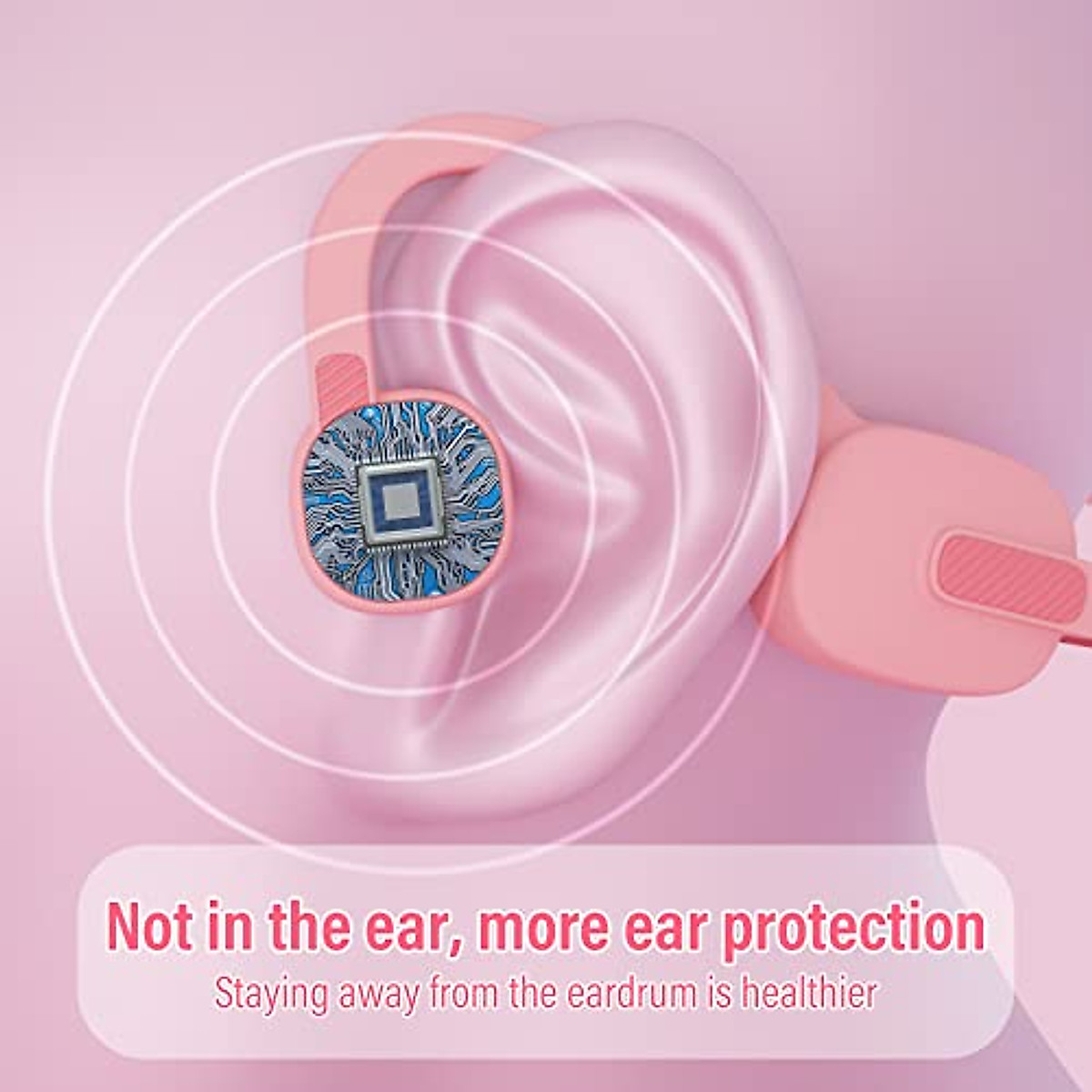 Yuanj Kids Wireless Bone Conduction Headphones, 5.2 Headphones for Kids Waterproof IPX5 Open Ear Headphones Sweat Splash Proof, Comes with 8G Memory 10 Hrs Music Play (Pink)