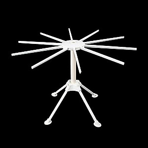 Ourokhome Collapsible Pasta Drying Rack, Plastic Foldable Homemade Fresh Spaghetti Stand Dryer Noodle Hanger for Kitchen with 10 Arms, Stable, Easy Storage, Quickly Set Up (White)