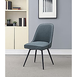 OSP Home Furnishings Penton Swivel Chair with Padded Seat and Black Legs 2-Pack for Dining or Home Office Use, Navy Blue Faux Leather