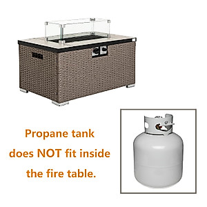 COSIEST Outdoor Propane Fire Pit 32-inch x 20-inch Rectangle Brownish Gray Wicker Fire Table(40,000 BTU), Glass Wind Guard, Free Lava Rocks and Waterproof Cover, Fits 20lb Tank Outside