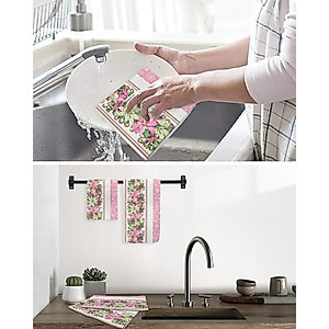 Hokiten Pink Poinsettia Christmas Waffle Kitchen Towels Dishcloths, Xmas Berry Botanical Winter Snowflake Absorbent Dish Towels | Hand Towels for Bathroom/Bar, 12 x 12 Inch, 2 Pcs