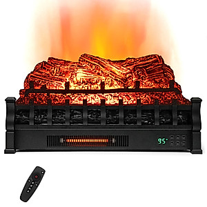 ORALNER Electric Fireplace Insert Log Set, 26-Inch Infrared Quartz Fireplace Log Heater w/Remote Control, 8H Timer, Adjustable Flame Colors, Realistic Logs for Existing Fireplaces, 1500W, Black