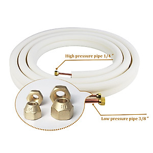 50 Ft Air Conditioning Copper Tubing Pipe Extension, 1/4" 1/2" 3/8" PE Thickened for Mini Split AC and Heating Equipment Insulated Coil Line HVAC Refrigerant with Nuts (1/4" & 3/8"* 3/8" PE WITH NUTS)