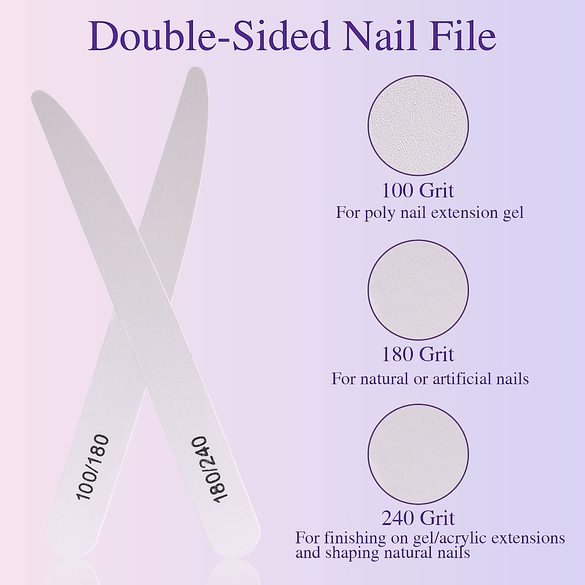 13 in 1 Nail File Set, Nail File and Buffer, Double Sided 100/180 Grit Nail Files, Mery Board, Cuticle Nippers, Cuticle Pusher, Cuticle Peeler, Cleaning Brush, Professional Manicure Tools(Purple)