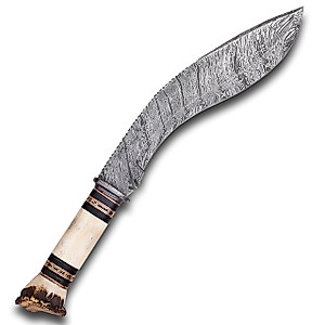 Damascus Steel Stag Horn Crown Antler Hunting Bowie Dagger Kukri Knife