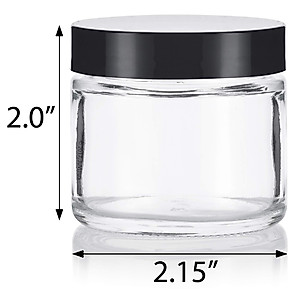 JUVITUS Clear Thick Glass Straight Sided Jar - 2 oz / 60 ml (3 pack) Airtight Smell Proof BPA Free Lids