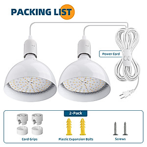 Barrina LED Grow Light Bulb, 50W Full Spectrum, with 16.4FT Power Cord, Hanging Grow Lights for Indoor Plants, Large Tall Plant, Garden, Flowers, Greenhouse, 2-Head