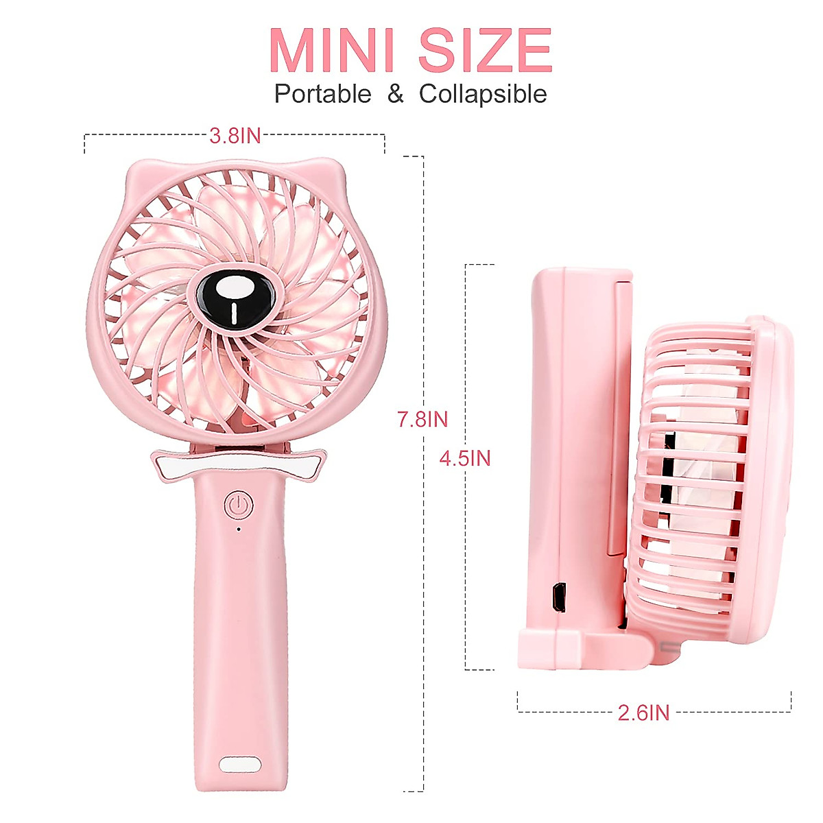 TriPole Mini Handheld Fan 2600mAh Battery Operated Fan 3 Speed Adjustable USB Rechargeable Small Portable Personal Fan Foldable Stroller Desk Table Fan for Kids Girls Woman Home Office Outdoor Travel