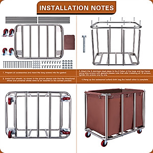 Commercial Laundry cart with Wheels,400L Large Laundry Basket with Wheels,Laundry Hamper on Wheels Heavy Duty with Steel Frame and Oxford Cloth, 440Lbs Load (Brown)
