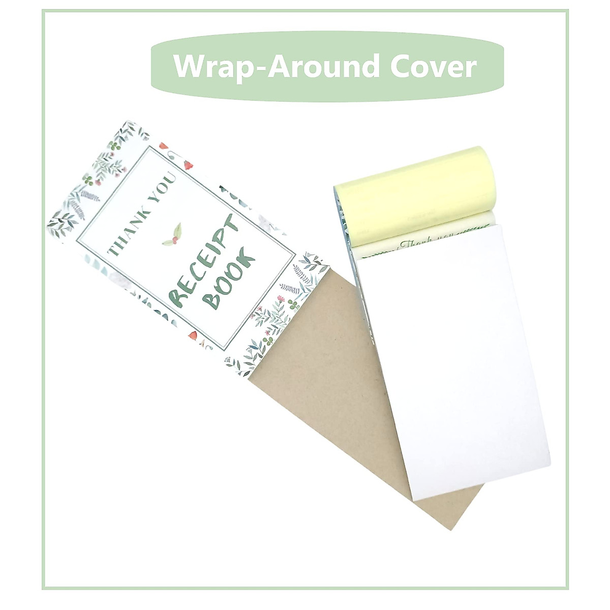 Thank You Receipt Book for Small Businesses 4x7 inches 2-Part Carbonless White Yellow 50 Sets 100 Sheets per Book with Wrap Around Cover Blank Signature Stamp Section 1 Pack Green