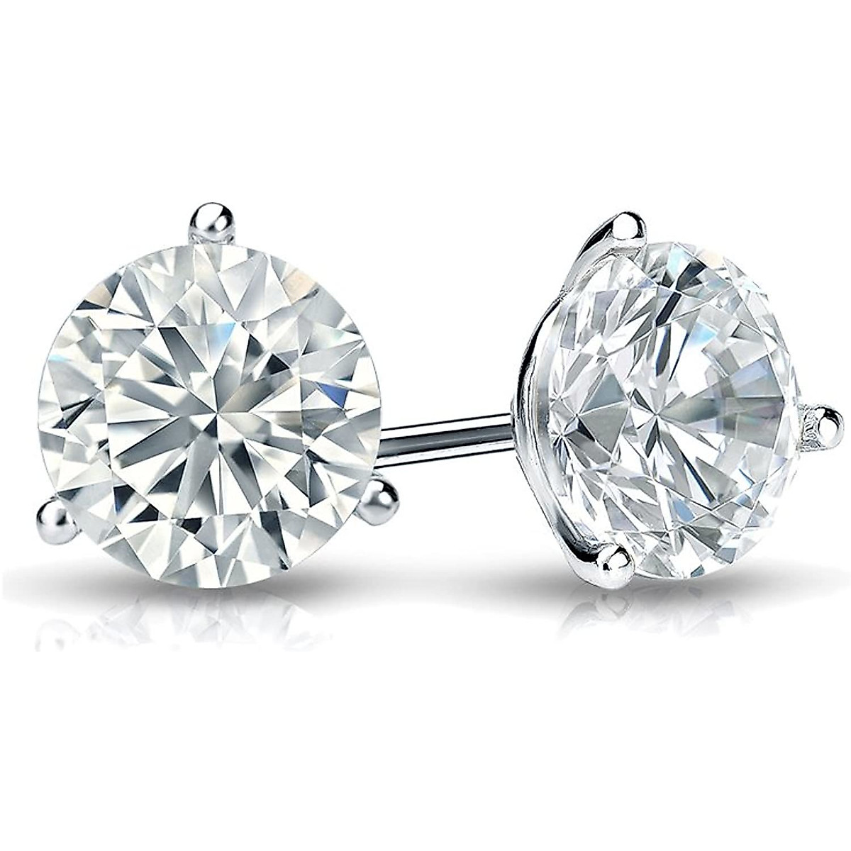 The Diamond Deal .10ct (1/10cttw) Carat Round Brilliant Solitaire Lab-Grown Diamond Matini Stud Earrings Women - in 14k White Gold 3-Prong Basket-Setting With Push Backs