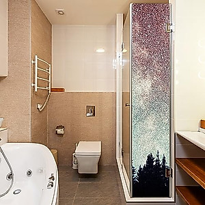 IOACIY Privacy Window Film Frosted Glass Sticker for Home Office Static Anti-UV Window Paper Decorative Window Covering for Bathroom (Universe Outer Space Starry Sky Red Blue-226, 17.7" x 23.6")