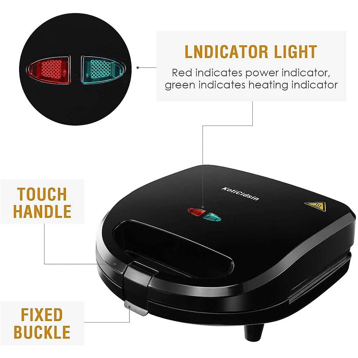 Sandwich Maker, 3 in 1 Waffle Maker, Grill, 750W, LED Indicator Lights, Cool Touch Handle, Anti-Skid Feet, Detachable Non-stick Coating, Easy to Clean,Black.