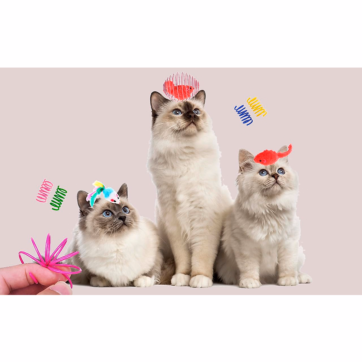 HZCrisp Cat Spring Balls Stretchable - Interactive Cat Springs Toys - Coils Spring Action Toy - Rolling Cat Balls for Playful Cats - Ideal Cat Pet Supplies for Indoor Play - Caged Rats for Kittens