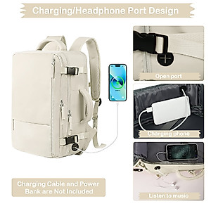 Hanples Extra Large Travel Backpack for Women as Person Item Flight Approved, 40L Carry On Backpack, 17 Inch Laptop Backpack, Waterproof Backpack, Hiking Backpack, School Bag(Beige)