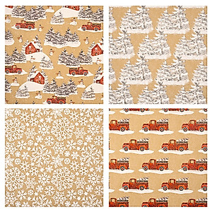 RUSPEPA Christmas Wrapping Paper, Kraft Paper - Snowflake, Snowman, Red Truck and Christmas Tree - 4 Rolls - 30 inches x 10 feet per Roll