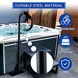 TCFUNDY Hot Tub Handrail, Adjustable 60" Slide Spa Hot Tub Hand Rail, Under Base Spa Step Side Railing 700 LBS Load, Heavy Steel Spa Handrail for Hot Tub with Sponge Rubber Grip, Rotatable Handle