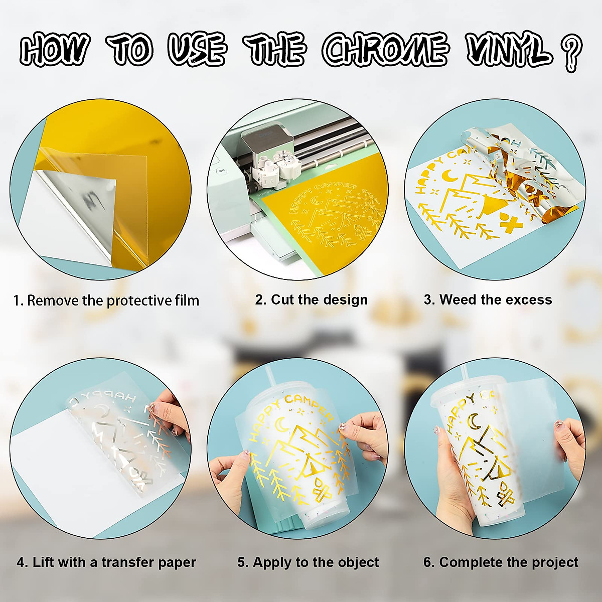 VINYL FROG Gold Chrome Vinyl - 12"x60" Glossy Mirror Adhesive Vinyl Roll Gold Permanent Metallic Craft Vinyl Works with Cameo and Other Cutters