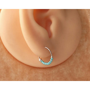 Handmade Silver Pair Small 12MM Beaded Hoop Earrings, 925 Sterling Silver, Thin 22Gauge Turquoise Color Beads Hoops for women, By Miya Jewelry Creations