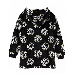 Dragon Ball Z Kids Oversized Blanket Hoodie | Boys Girls Goku Warrior Family Symbol Fluffy Double Lined Sherpa Fleece Vuddie Black