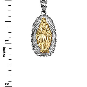 LA BLINGZ 10K Two-Tone White & Yellow Gold Lady of Guadalupe DC Pendant