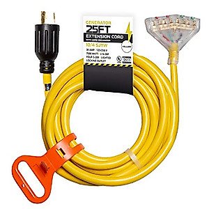 30 Amp Generator Cord - 25 Ft 4 Outlet Generator Power Cable with Organizer, L14-30, 10/4 SJTW, 125/250v, 7500 Watt