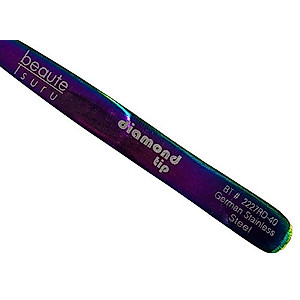 Professional Diamond Tip Eyebrow Tweezers (Rainbow Titanium Finish Slant Tip Tweezer BT2227DR 4.0)