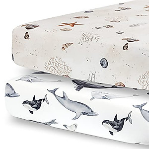 Pobibaby - 2 Pack Premium Fitted Baby Boy Crib Sheets for Standard Crib Mattress - Ultra-Soft Jersey Knit, Safe and Snug, and Stylish Ocean Crib Sheet (Seaside)
