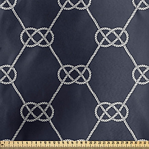 Ambesonne Navy Blue Fabric by The Yard, Navy Inspired Sailor Knot Pattern Illustration Nautical Abstract Design, Decorative Satin Fabric for Home Textiles and Crafts, Dark Blue Cream