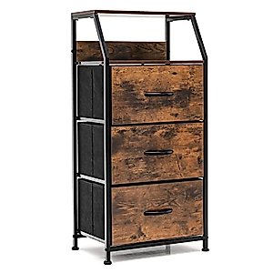 Giantex 3 Drawers Dresser, Storage Tower w/ 3 Foldable Fabric Drawers & Open Shelves, Wooden Top & Metal Frame, Anti-Tipping Design, Tall Storage Chest of Drawers for Bedroom, Hallway, Closet