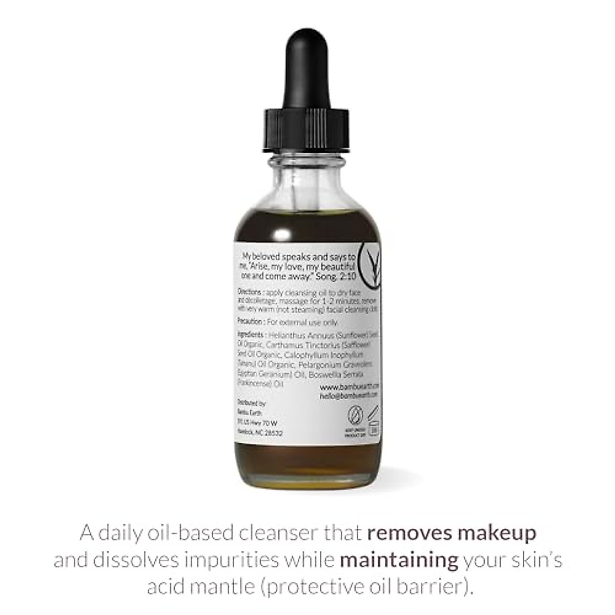 BambuEarth Gentle Oil Cleanser and Makeup Remover - Organic Ingredients & EWG Certified - Daily Face Cleanser for All Skin Types. Cleansing Oil for Removing Dirt - Vegan Skincare (1.8 oz)