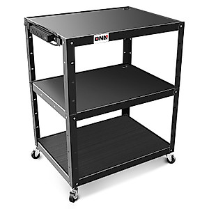 DNA MOTORING 3-Layer Utility Steel AV Cart with Wheels Power Strip, 35" x 25" x 24"-42" Height Adjustable Rolling Projector Cart,TOOLS-00137