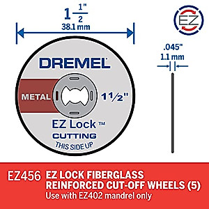 Dremel EZ456, 1 1/2-Inch (38.1 mm) Wheel Diameter, EZ - Lock™ Fiberglass Reinforced Cut-off Wheels, Rotary Tool Cutting Disc for metal cutting, 5 pieces, Medium , Red