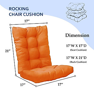 Patio Seat Cushions Set of 1, Indoor Outdoor Furniture Cushions Soft Thickened, Tufted Rocking Chair Cushion Pad with Ties for Home Patio Use, Orange, 17x17in&17x21in
