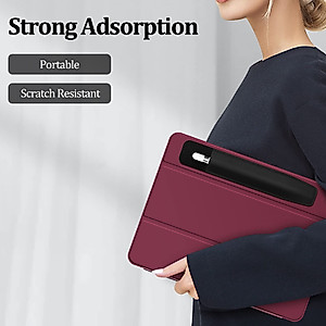 Fintie Pen Sticker Compatible with Apple Pencil Pro, Apple Pencil (USB-C / 1st / 2nd Generation), Elastic Stylus Pocket, Adhesive Leather Pen Pouch Sleeve, Black