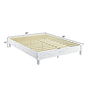 MUSEHOMEINC Solid Wood Platform Bed Frame Rustic Style ,Mattress Foundation(no boxspring Needed), White Washed Finish,Queen